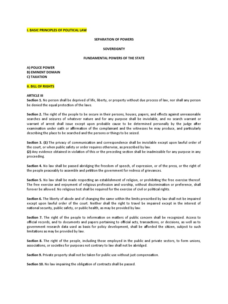Political Law and Bill of Rights Overview | PDF | Supreme Court Of The ...