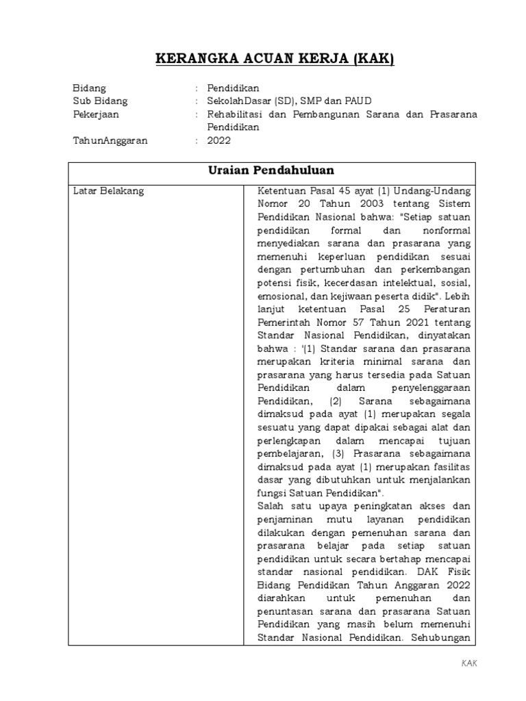 Kerangka Acuan Kerja Dak Swakelola | PDF