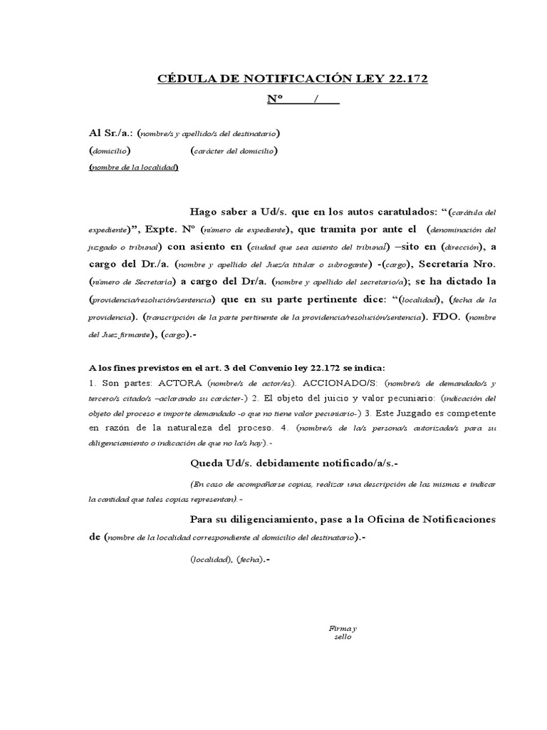 Cedula Ley 22172 | PDF