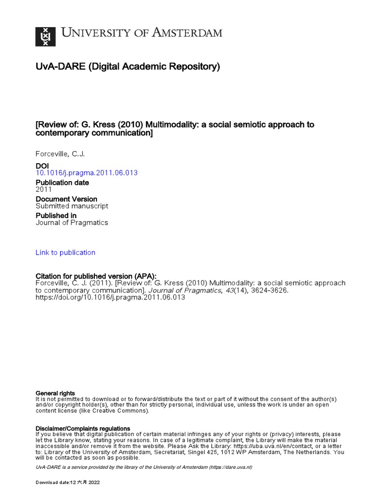 Multimodality A Social Semiotic Approach To Contemporary Communication Pdf Semiotics