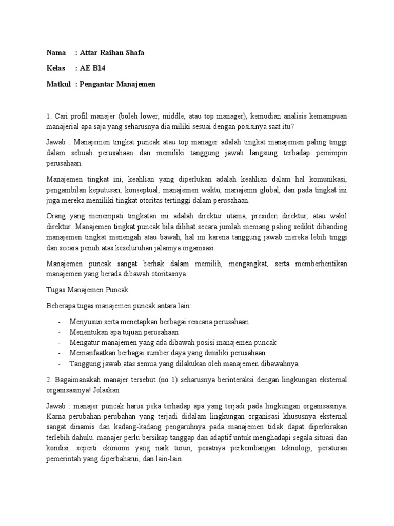 Peng - Manajemen - Attar Raihan Shafa | PDF