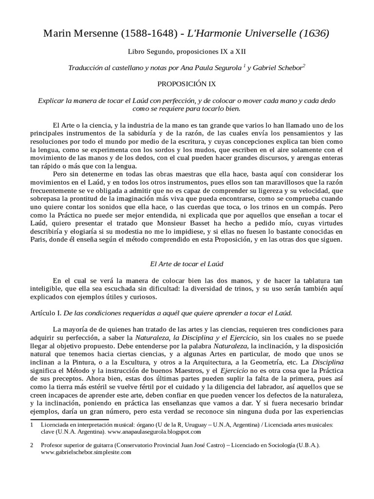 Marin Mersenne y El Laúd: Instrucciones para Su Ejecución Incluidas en ...