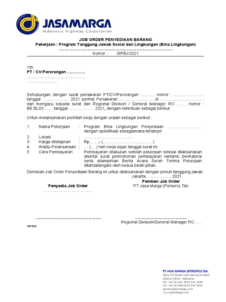 Contoh Job Order | PDF