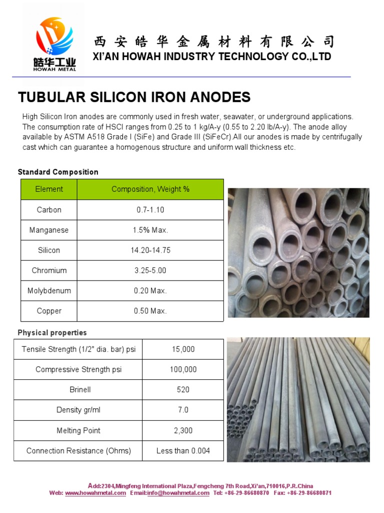 Tubular Silicon Iron Anodes Technical Data | PDF | Steel | Iron