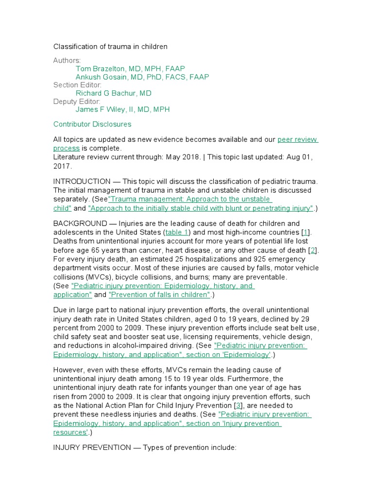 Classification of trauma in children | PDF | Major Trauma | Traumatic ...