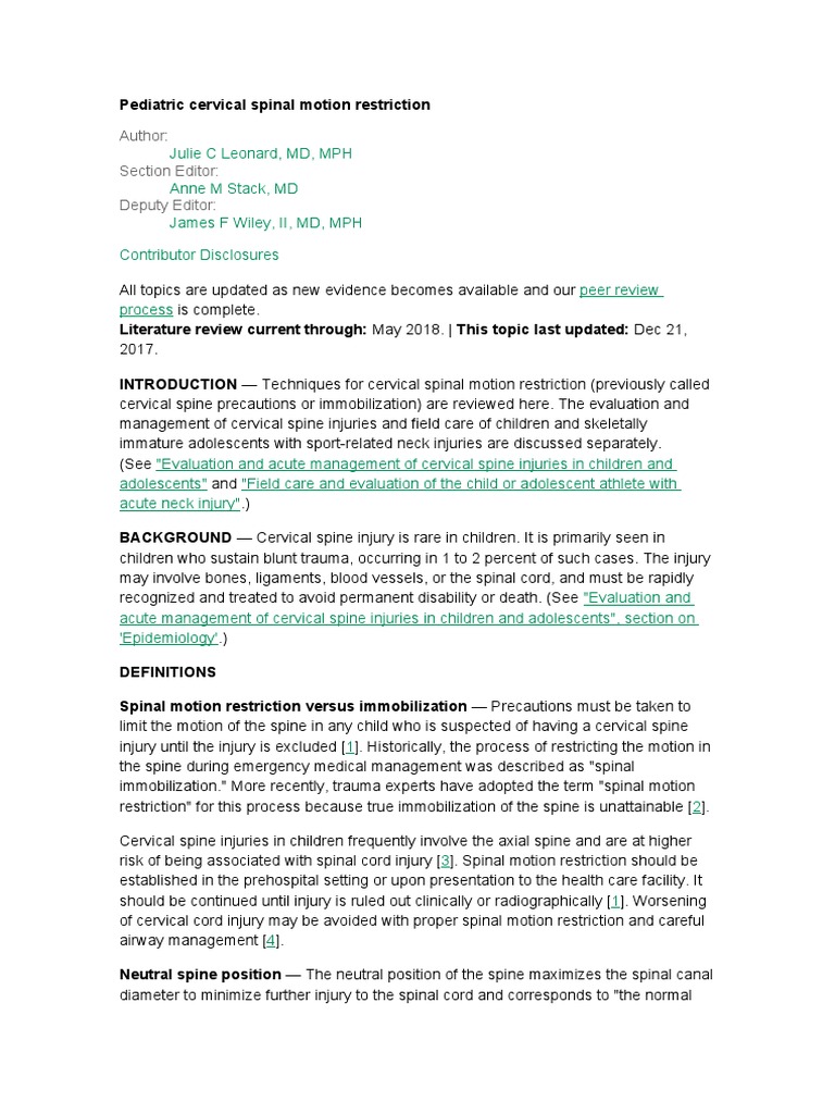 Pediatric Cervical Spinal Motion Restriction | PDF | Spinal Cord Injury ...
