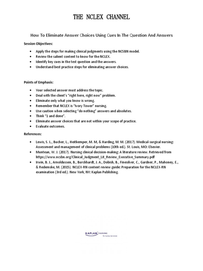 Eliminating Answer Choices Channel Handout | PDF