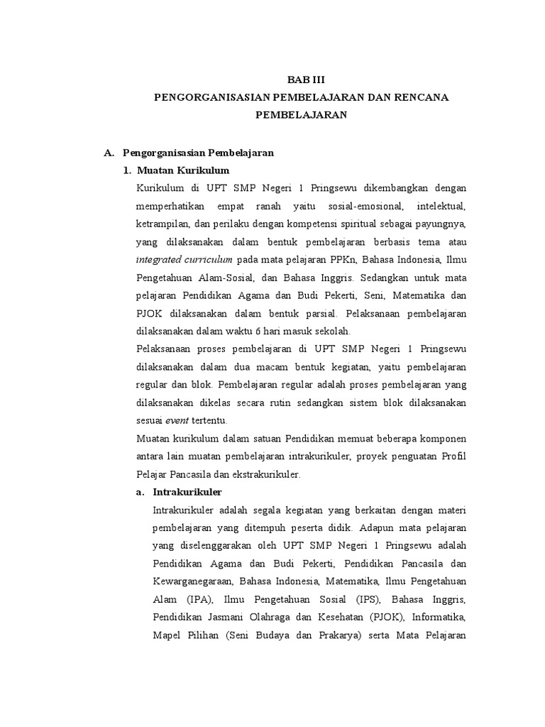 Bab Iii Pengorganisasian Pembelajaran Dan Rencana Pembelajaran | PDF