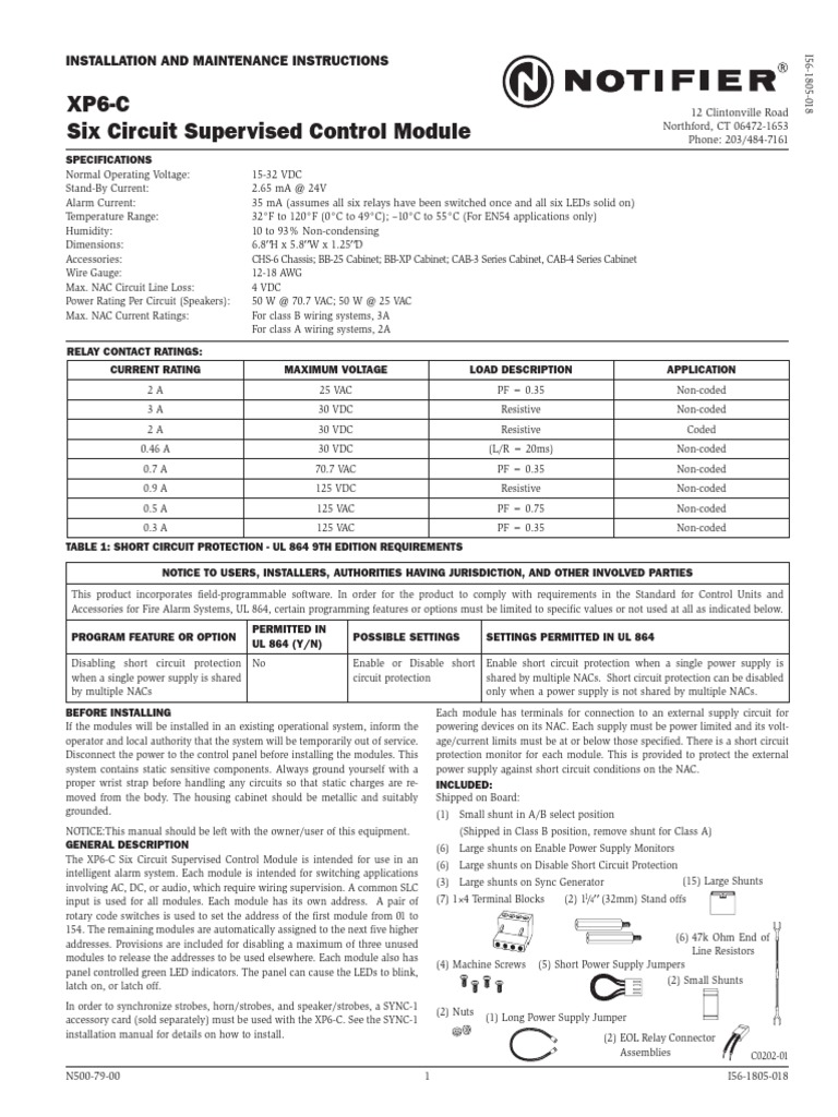 XP6-C Six Circuit Supervised Control Module: Installation and ...
