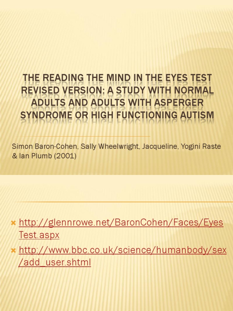 Revised Mind in the Eyes Test Study | PDF | Asperger Syndrome | Autism ...