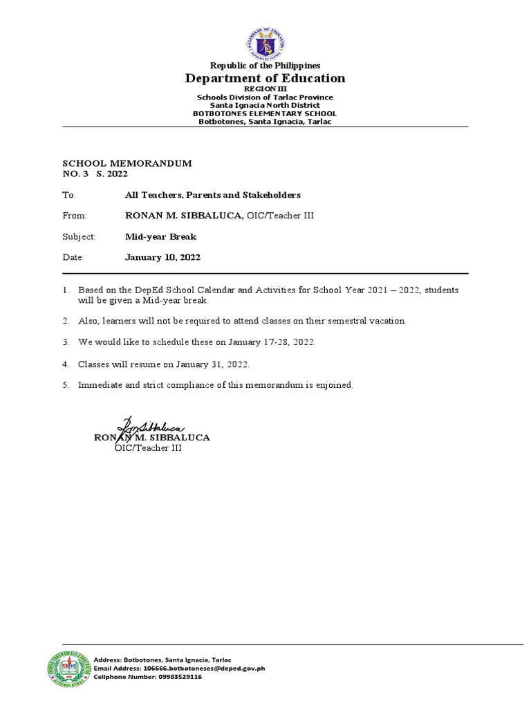 Mid-Year Break Announcement 2022 | PDF