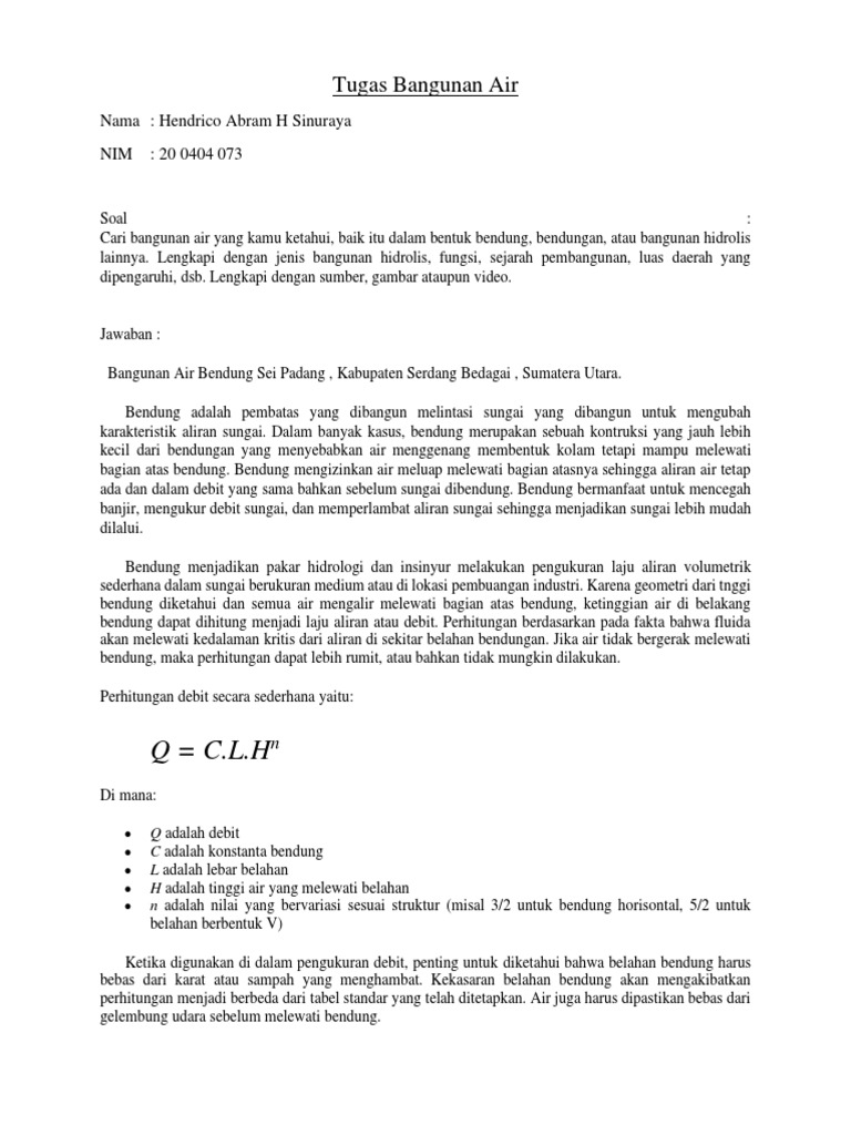 Tugas Bangunan Air - Hendrico Abram - 20 0404 073 | PDF