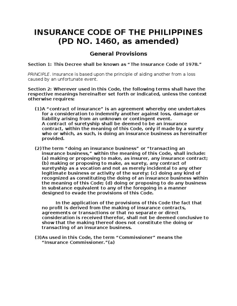 Insurance Code of the Philippines Overview | PDF