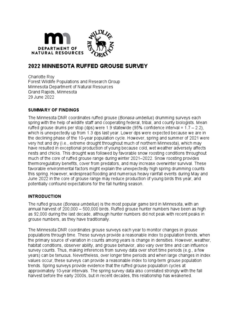 Ruffed Grouse Survey 2022 | PDF