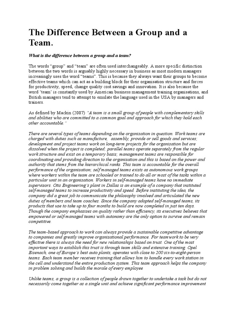 The Difference Between A Group and A Team | PDF | Leadership | Motivational