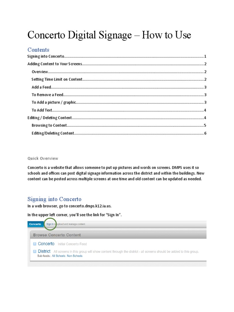 Concerto Digital Signage - How To Use: Quick Overview | PDF | Password ...