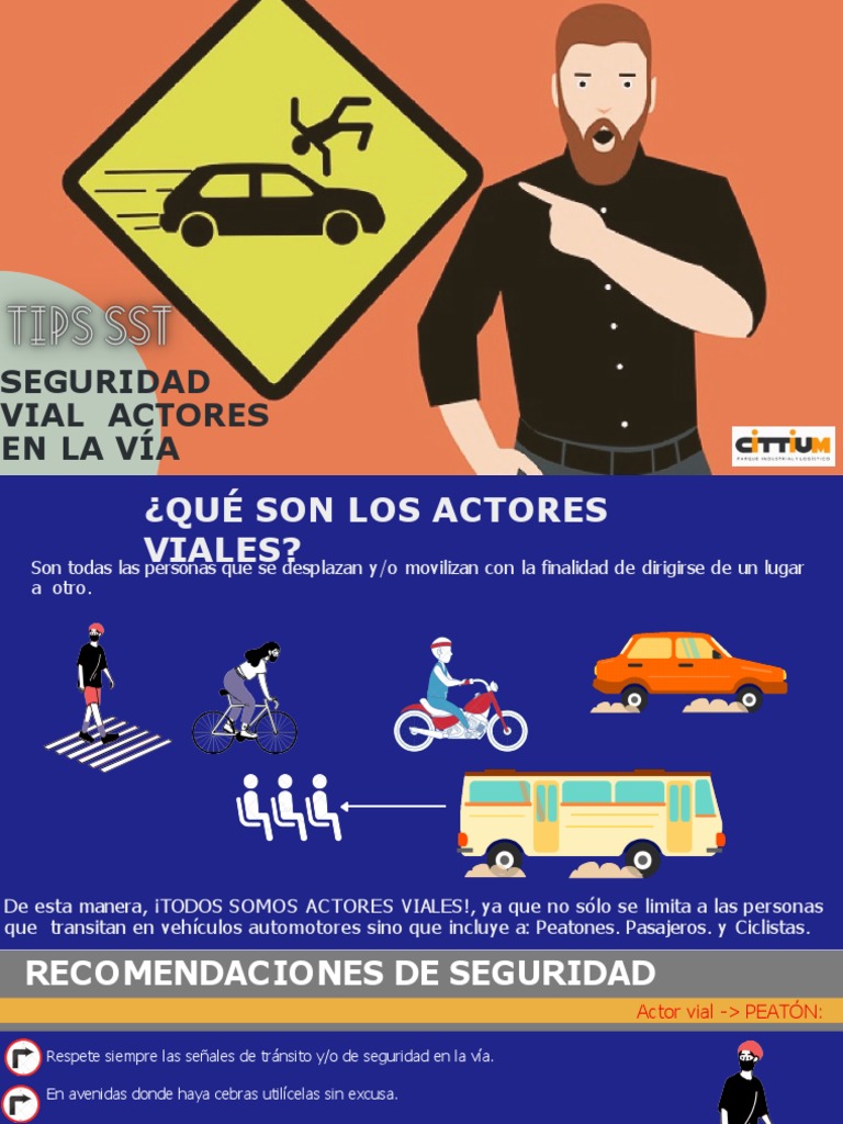 Tips SST Seguridad Vial Actores en La Vía | PDF | Peatonal | Vehículo ...