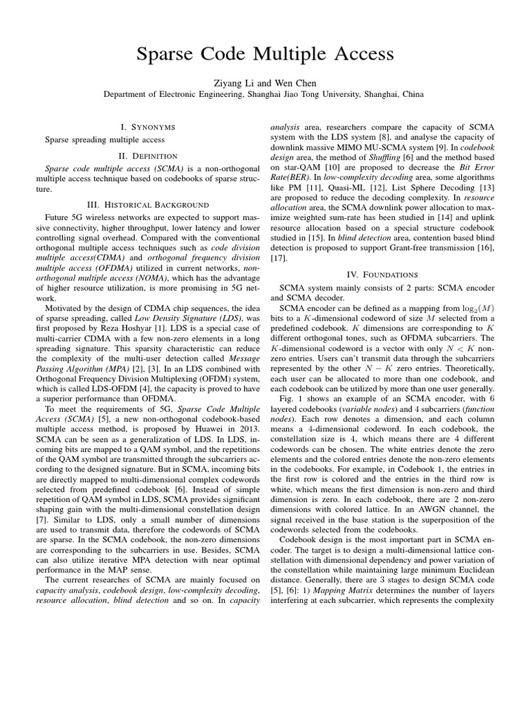 Sparse Code Multiple Access: Ziyang Li and Wen Chen | PDF | Orthogonal Frequency Division ...