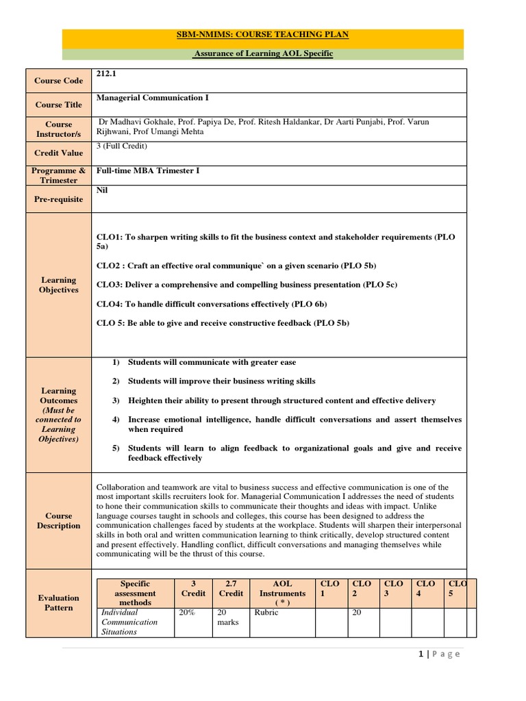 Managerial Communication I | PDF | Rubric (Academic) | Communication