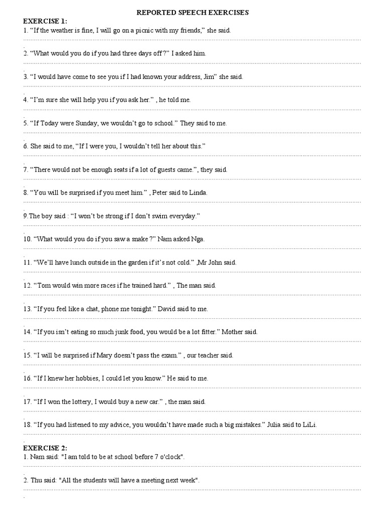 REPORTED SPEECH EXERCISES | PDF