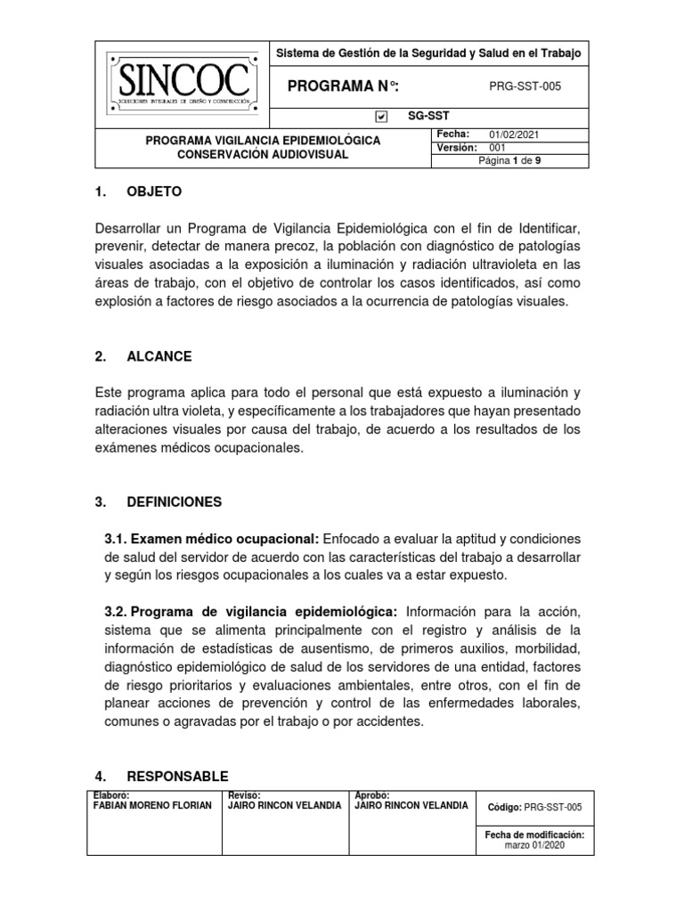 PRG-SST-005 Programa Vigilancia Epidemiologica Conservación Visual | PDF | Ojo humano | Miopía