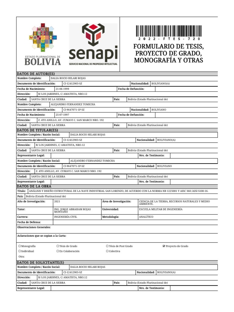 Formulario Senapi | PDF | Bolivia