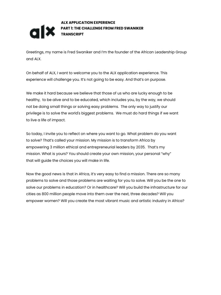 ALX Application Founder Transcript. | PDF