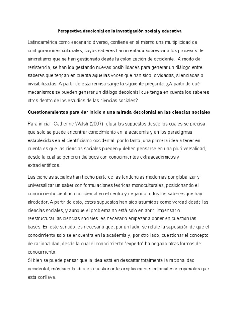Perspectiva Decolonial en La Investigación Social y Educativa | PDF ...