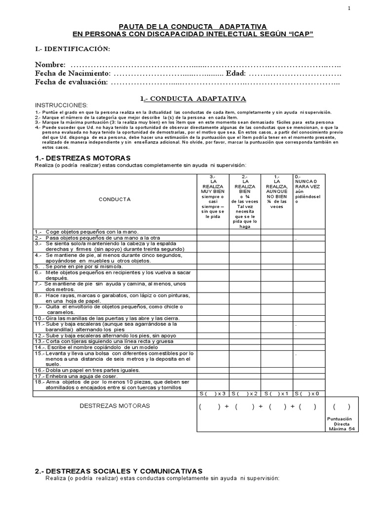 Pauta de Conducta adaptativa (ICAP)-2 | PDF