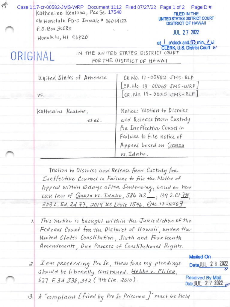 Katherine Kealoha's Note To Court | PDF | Law