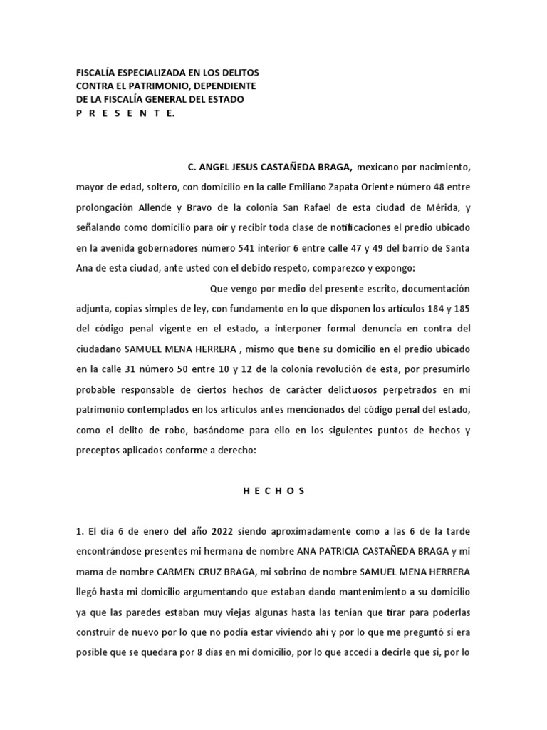 Ejemplo de Denuncia Por Robo | Descargar gratis PDF | Queja