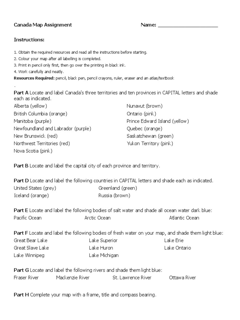 Canada Map Assignment | PDF