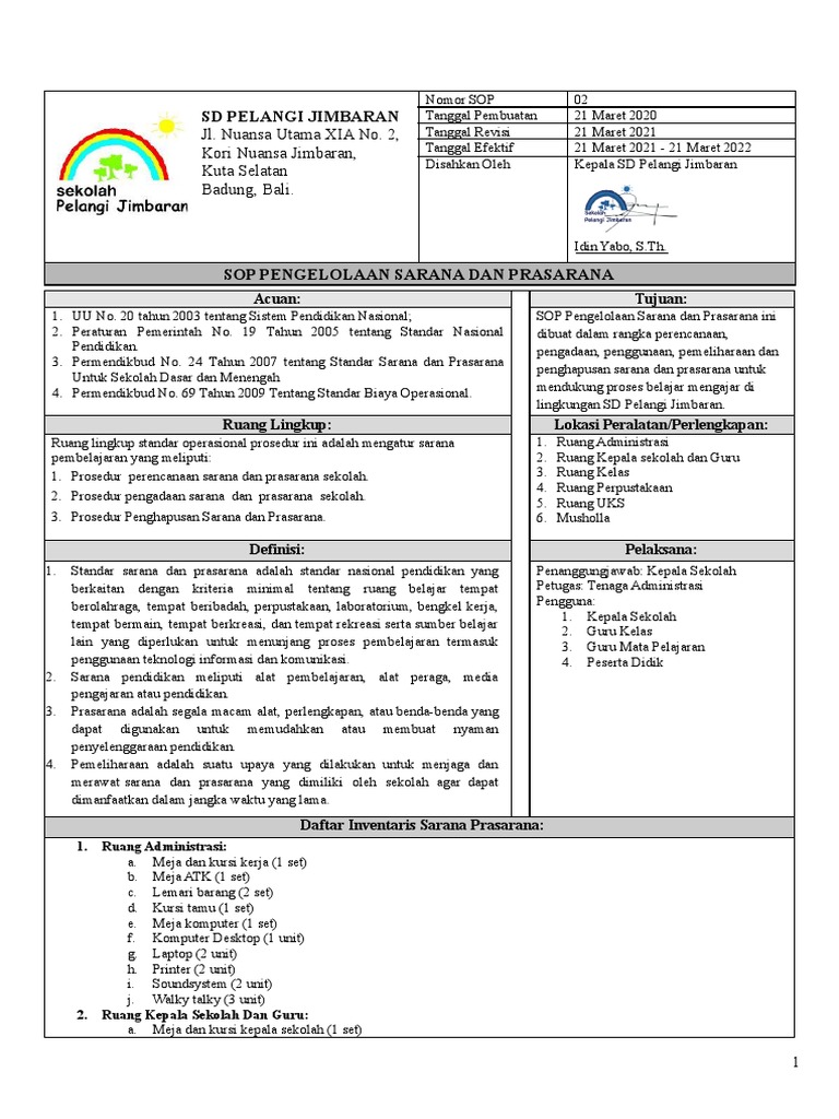 Sop Sarpras SD | PDF
