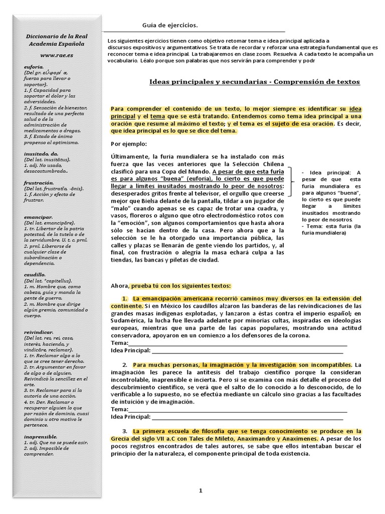 Ejercicios sobre Tema e Idea Principal | PDF | Prometeo | Augusto