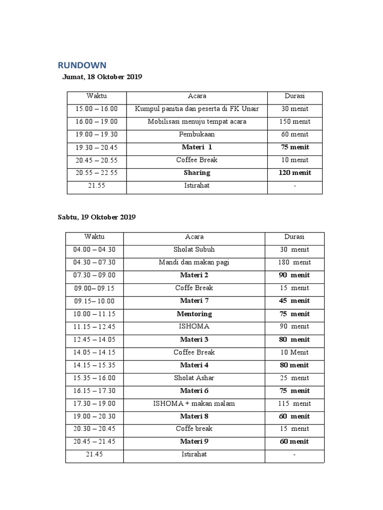 Rundown Dan List Barang Bawaan Peserta | PDF | Memasak, Makanan, & Anggur