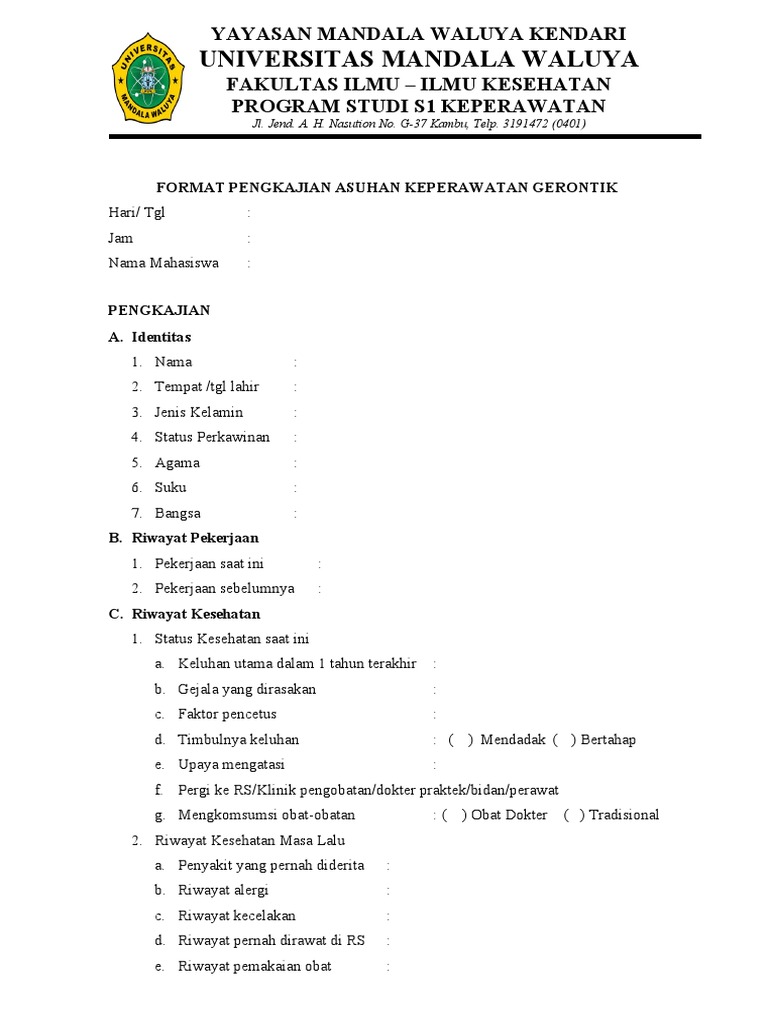 Format Pengkajian Kep - Gerontik | PDF