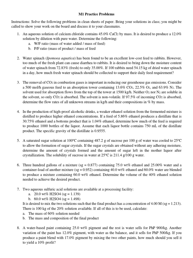 M1 Practice Problems | PDF | Ethanol | Water
