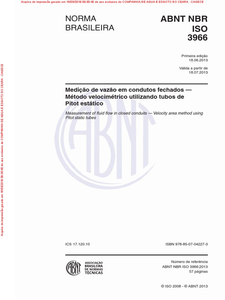 Abnt NBR Iso 3966 - 2013 | PDF | Descarga (hidrologia) | Cálculo
