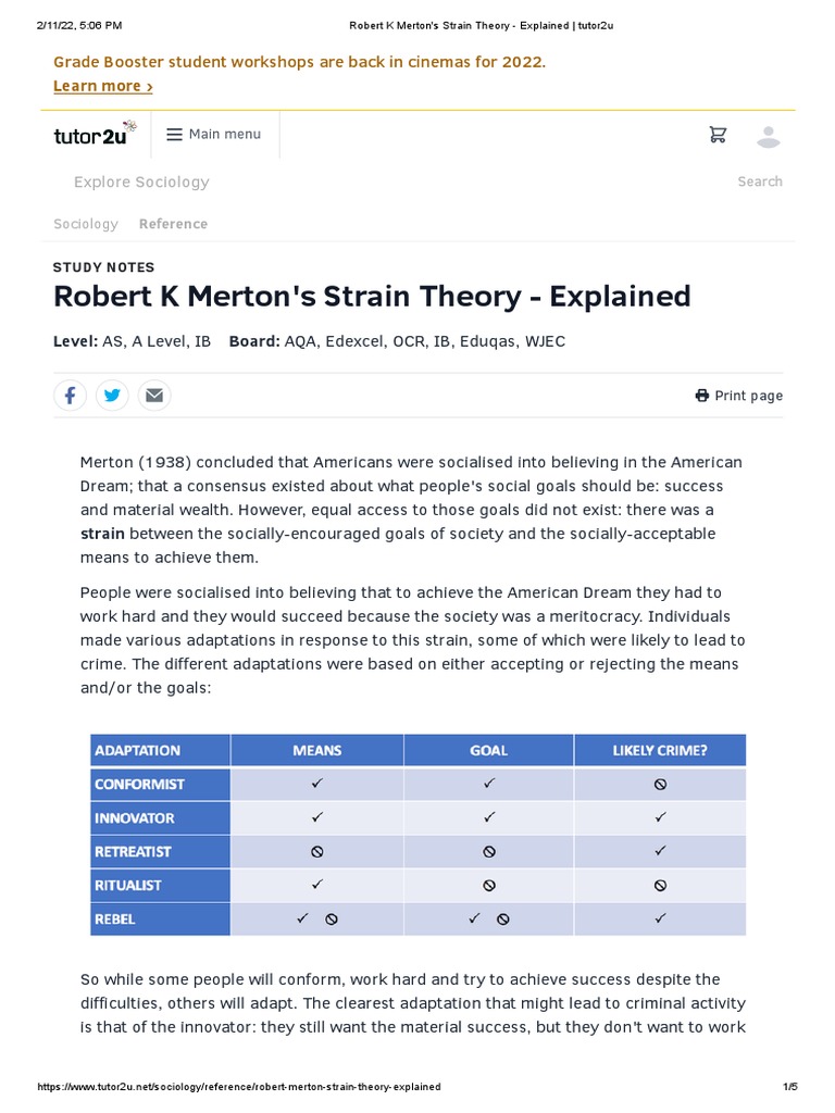 Robert K Merton's Strain Theory - Explained - Tutor2u | PDF | Deviance ...