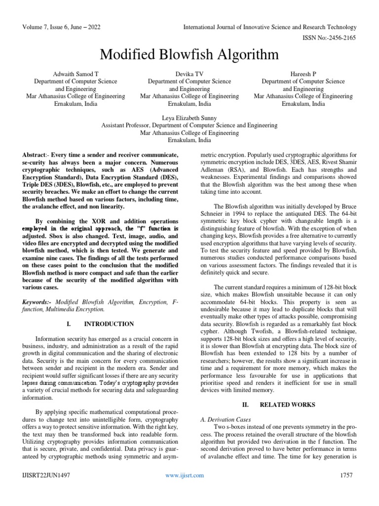 Modified Blowfish Algorithm | PDF | Cryptography | Encryption