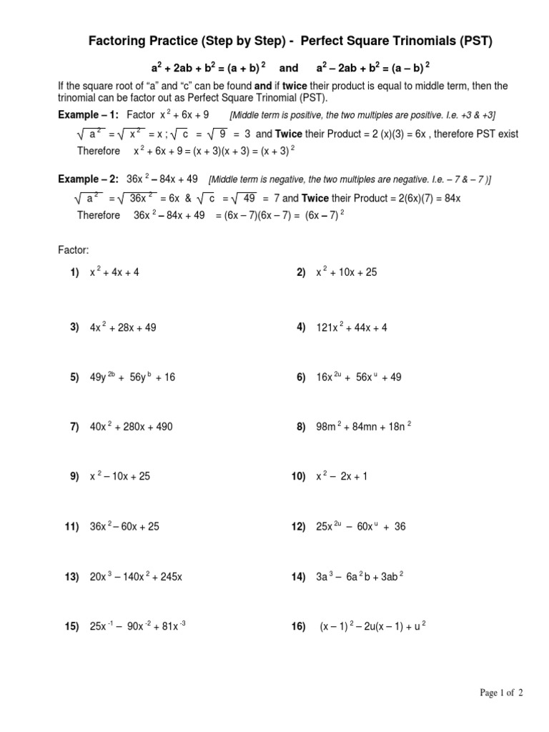 Factoring Worksheet 7 PST | PDF | Arithmetic | Elementary Mathematics