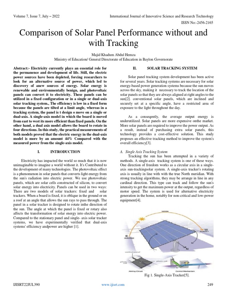 Comparison of Solar Panel Performance Without and With Tracking ...