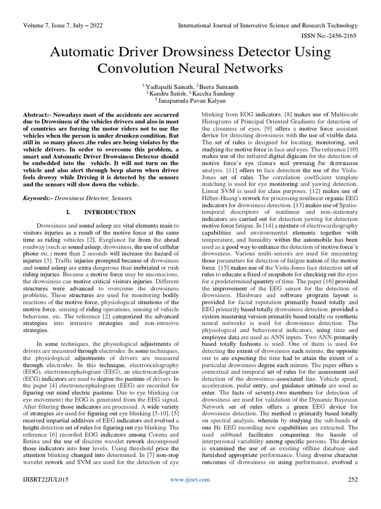 Automatic Driver Drowsiness Detector Using Convolution Neural Networks | PDF ...