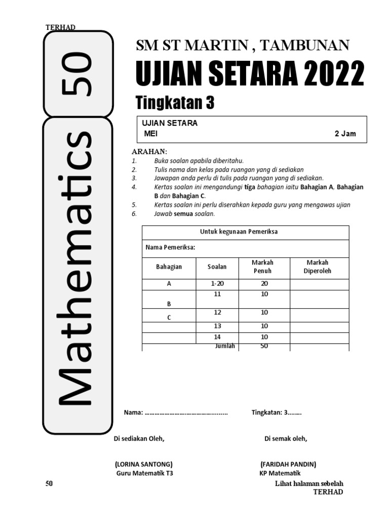 Ujian Setara T3 Math | PDF