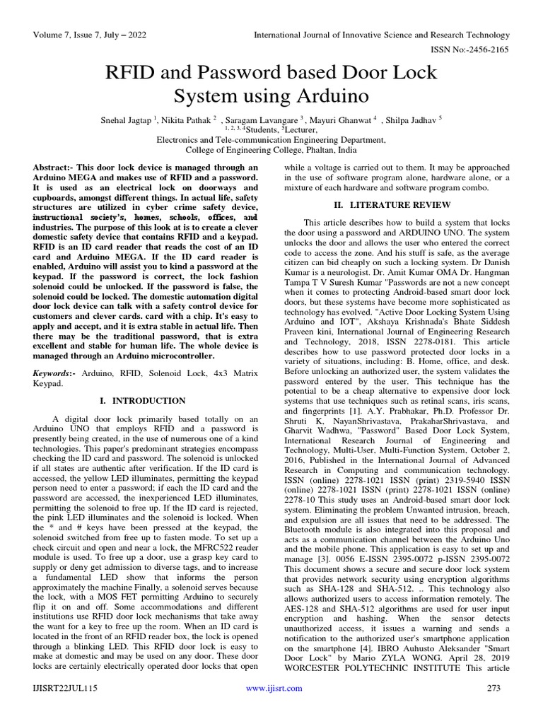 RFID and Password Based Door Lock System Using Arduino | PDF | Radio ...