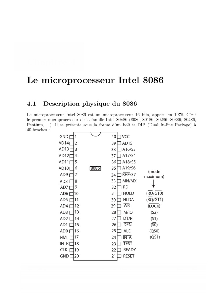 Microprocesseur Intel 8086: Schéma et Fonctionnalités | PDF ...