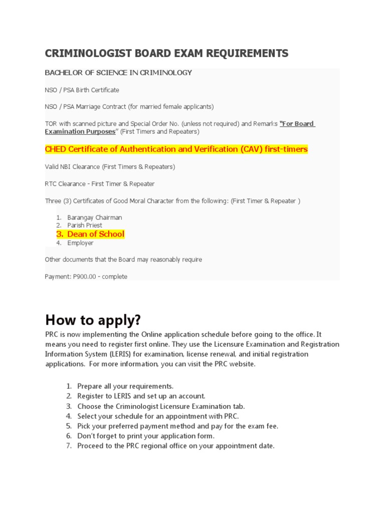 Criminologist Board Exam Requirements 2025 | PDF