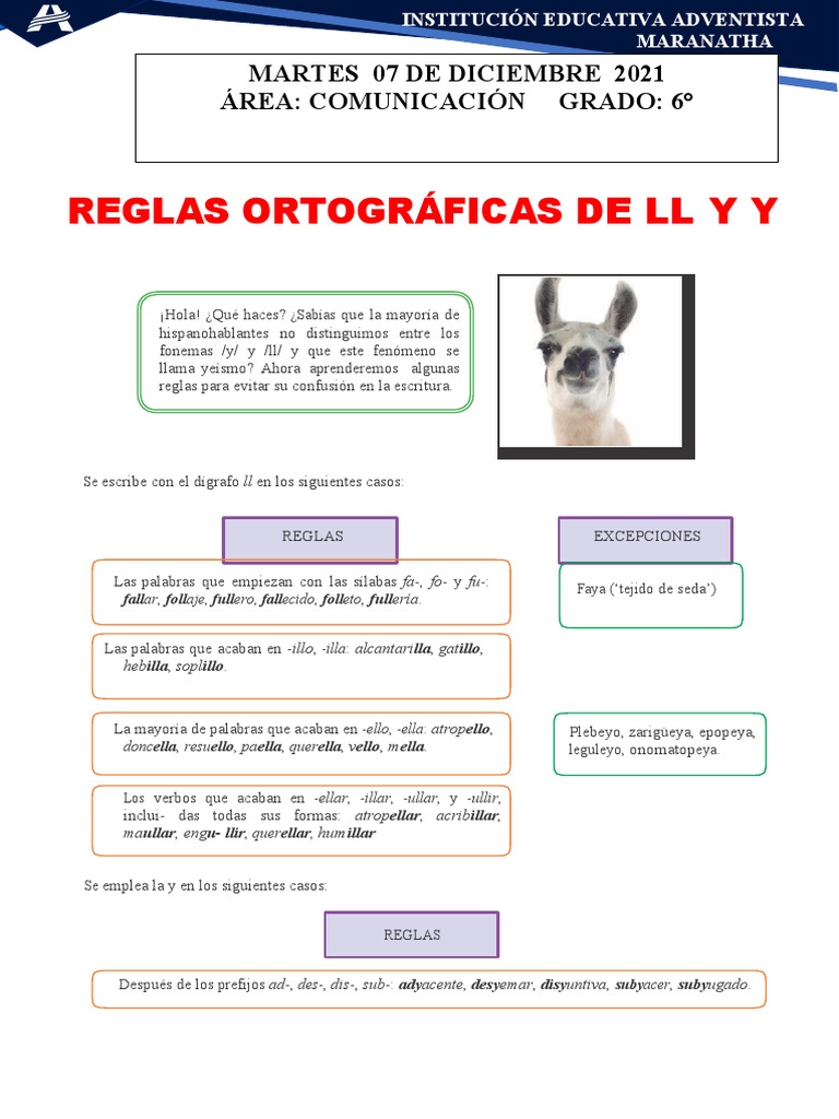 Reglas-Ortográficas-de-LL-y-Y-Para - SEXTO - Grado - 07 DE DICIEMBRE ...