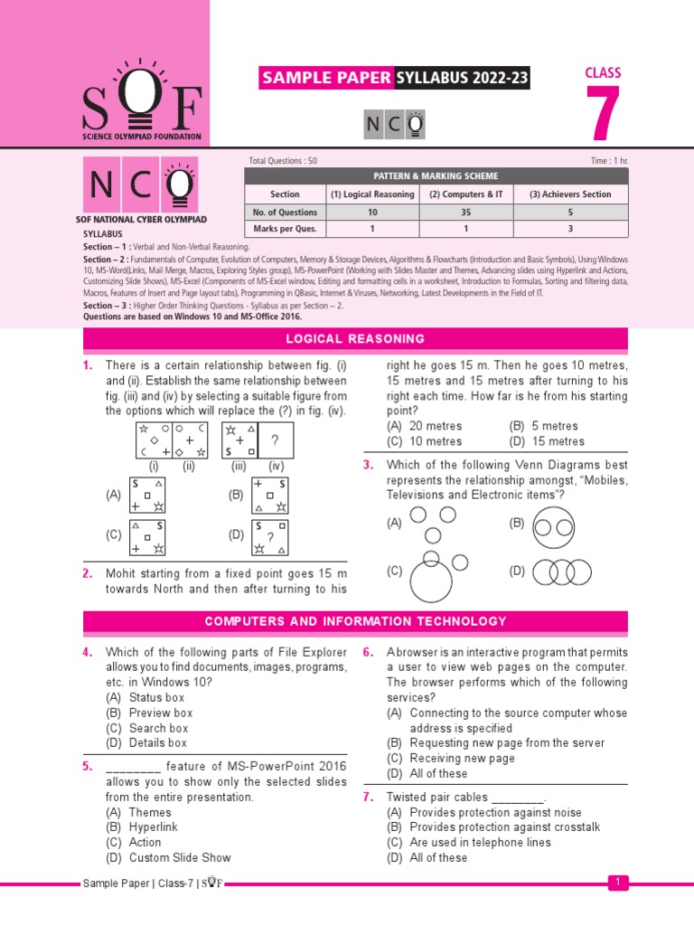 Nco Sample Paper Class-7 | PDF | Computer Science | Computer Engineering