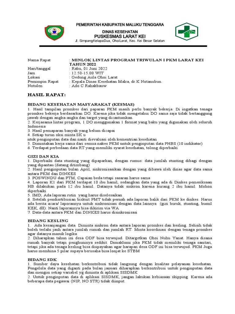 Revisi Notulen Minlok | PDF